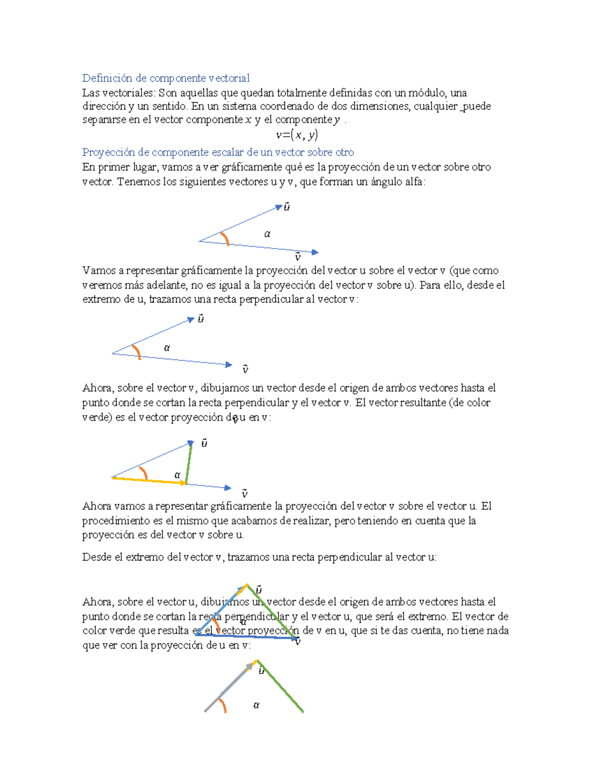 Definición y Proyección de Componentes Vectoriales: Teoría y Ejercicios ...
