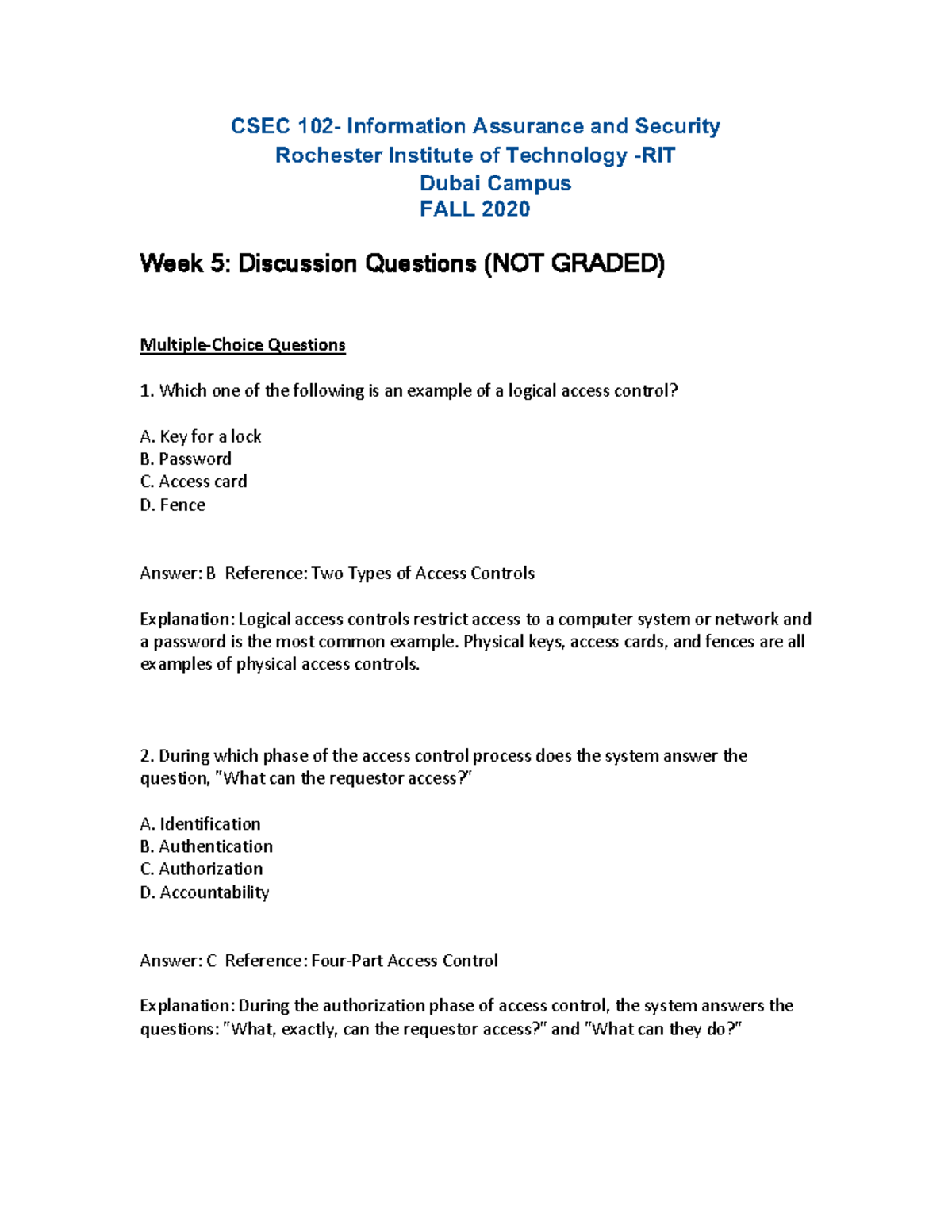 Week5 MCQ Answers - CSEC 102- Information Assurance and Security ...