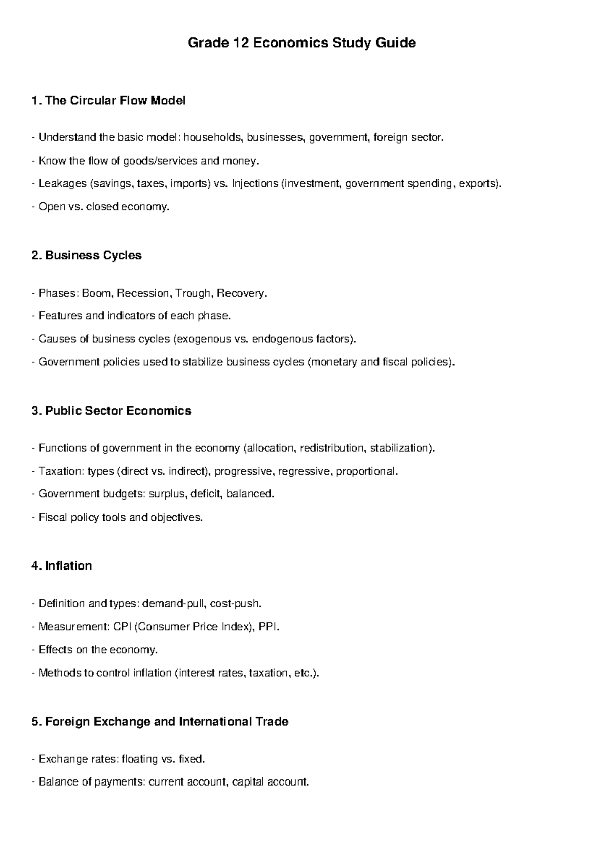 Grade 12 Economics Study Guide: Circular Flow, Business Cycles & More ...