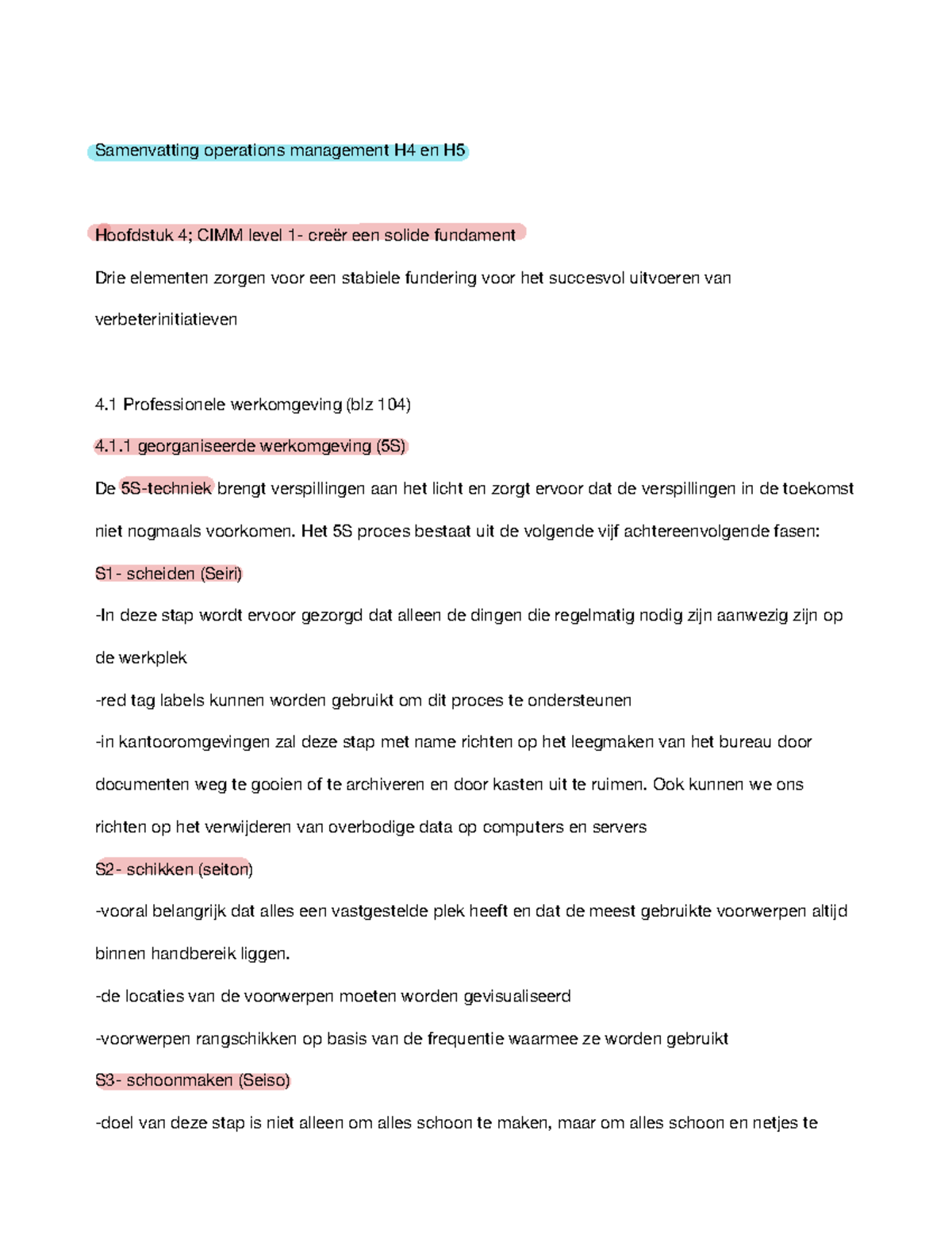 Samenvatting H4 en H5: Kernconcepten Operations Management (CIMM Level ...