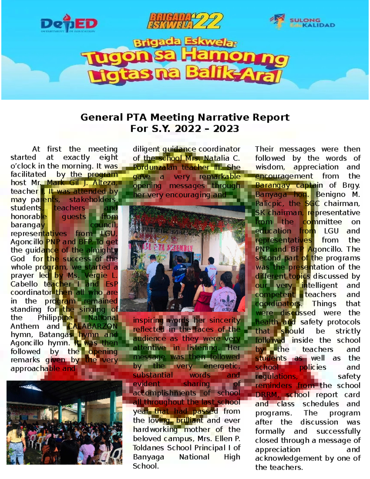 597623509 GPTA 22-23 General PTA Meeting Narrative Report - Studocu