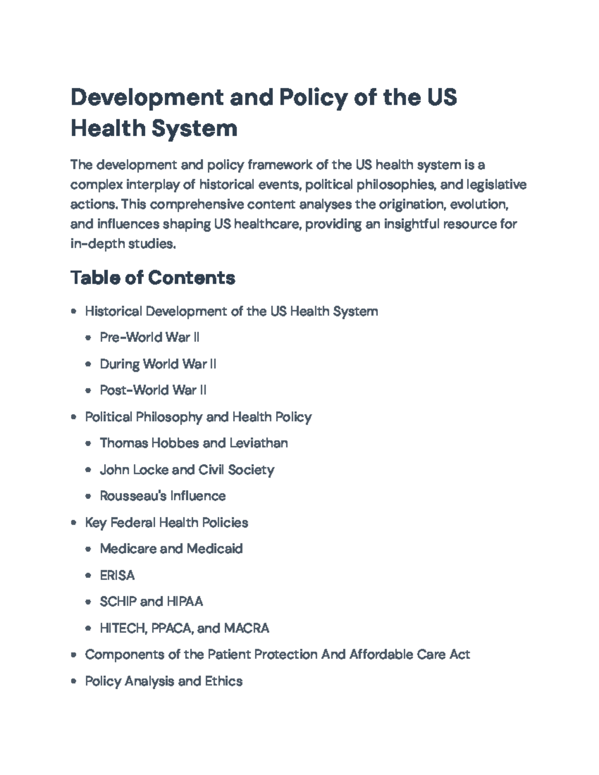 US Health System Development and Policy Framework Analysis ...
