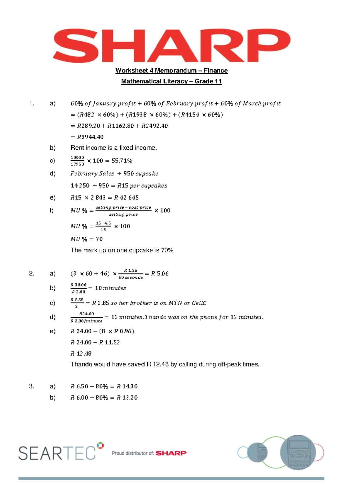 Worksheet 4: Finance Math Literacy - Grade 11 Activities & Problems ...