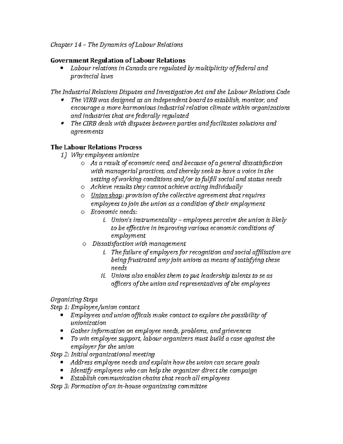 Chapter 14 – Dynamics of Labour Relations in Canada: Overview and ...