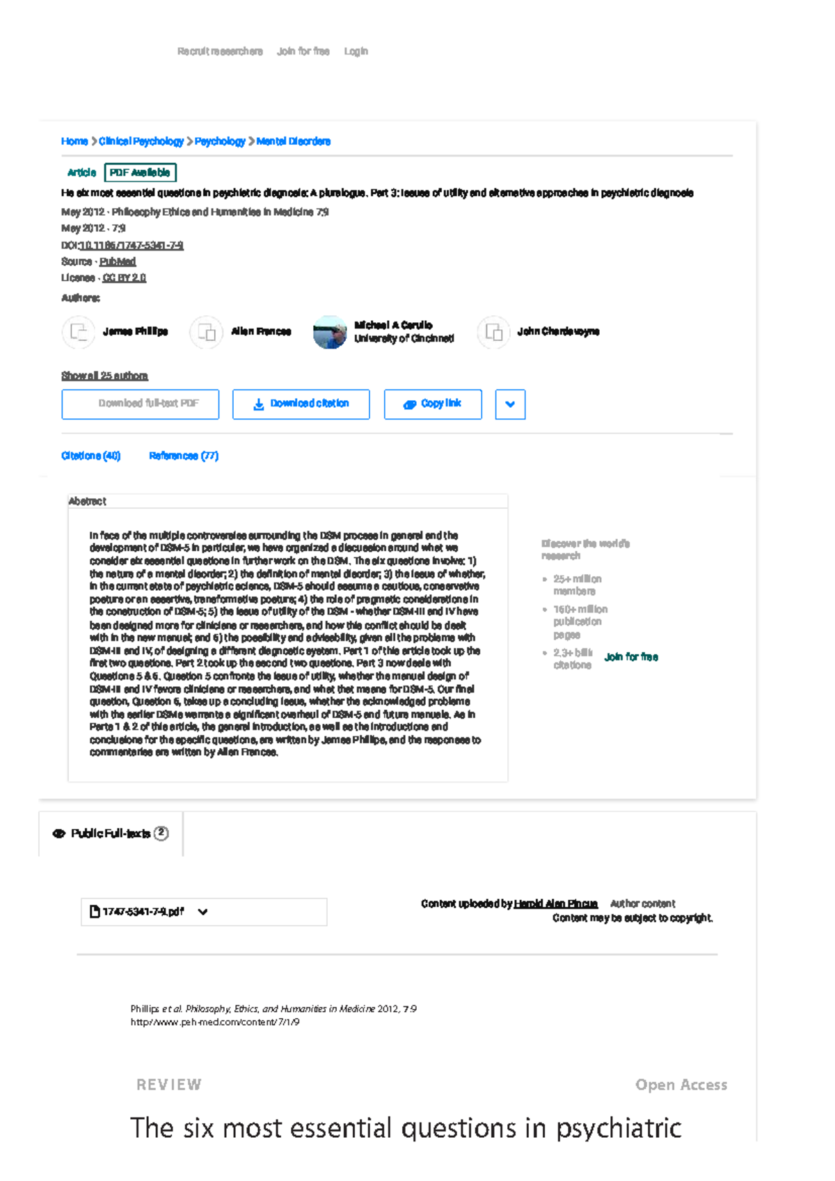 The six essential questions in psychiatric diagnosis: A pluralogue part ...