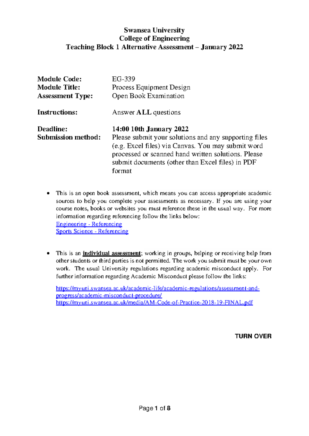 EG-339 Process Equipment Design Open Book Exam January 2022 - Studocu
