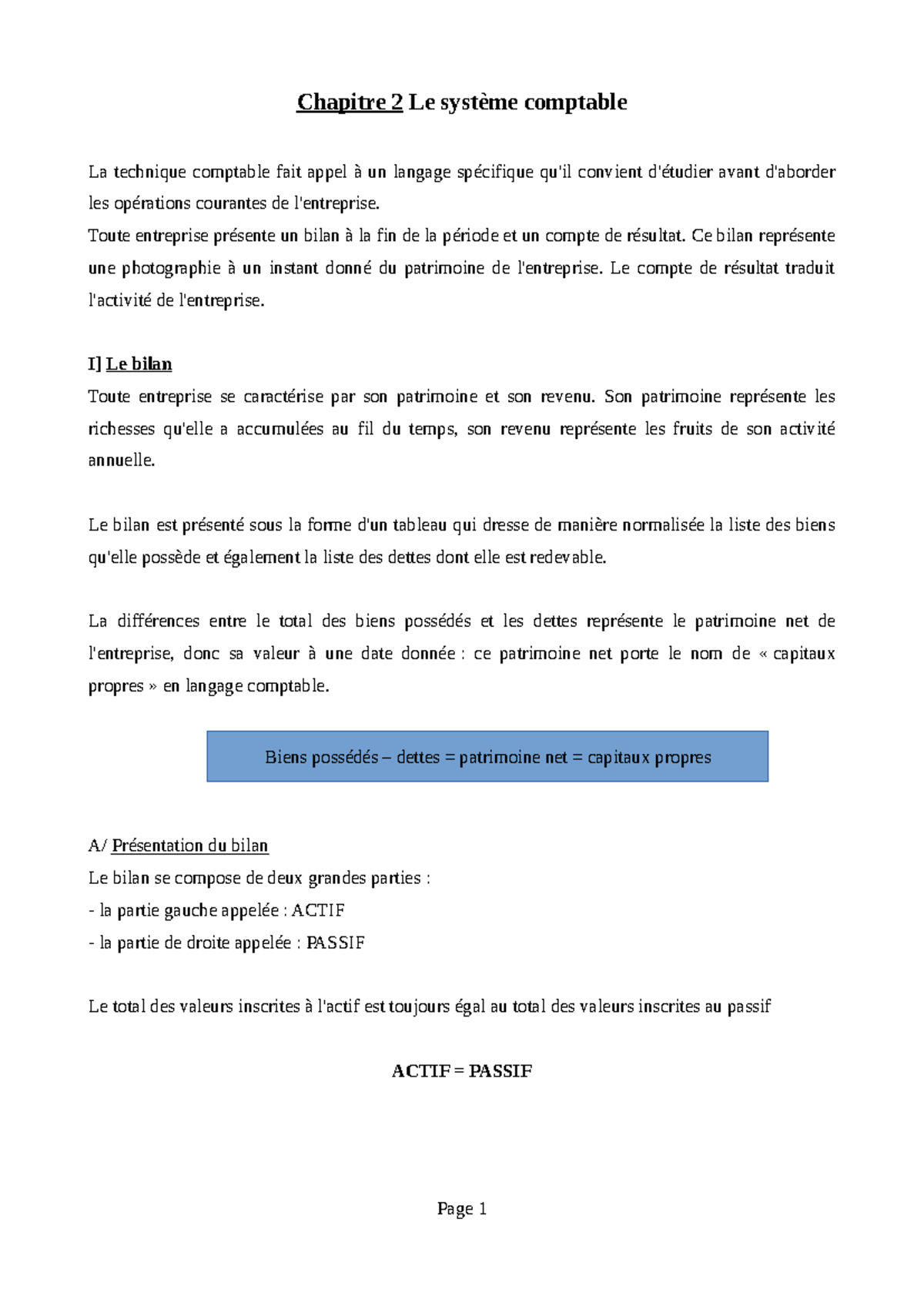 Chapitre 2: Le Système Comptable et Présentation du Bilan - Studocu