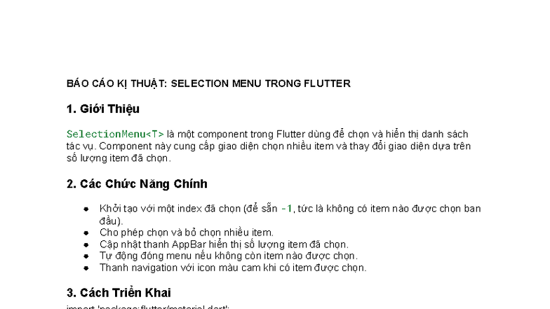 BÁO CÁO KỸ THUẬT: SELECTION MENU TRONG FLUTTER - Studocu