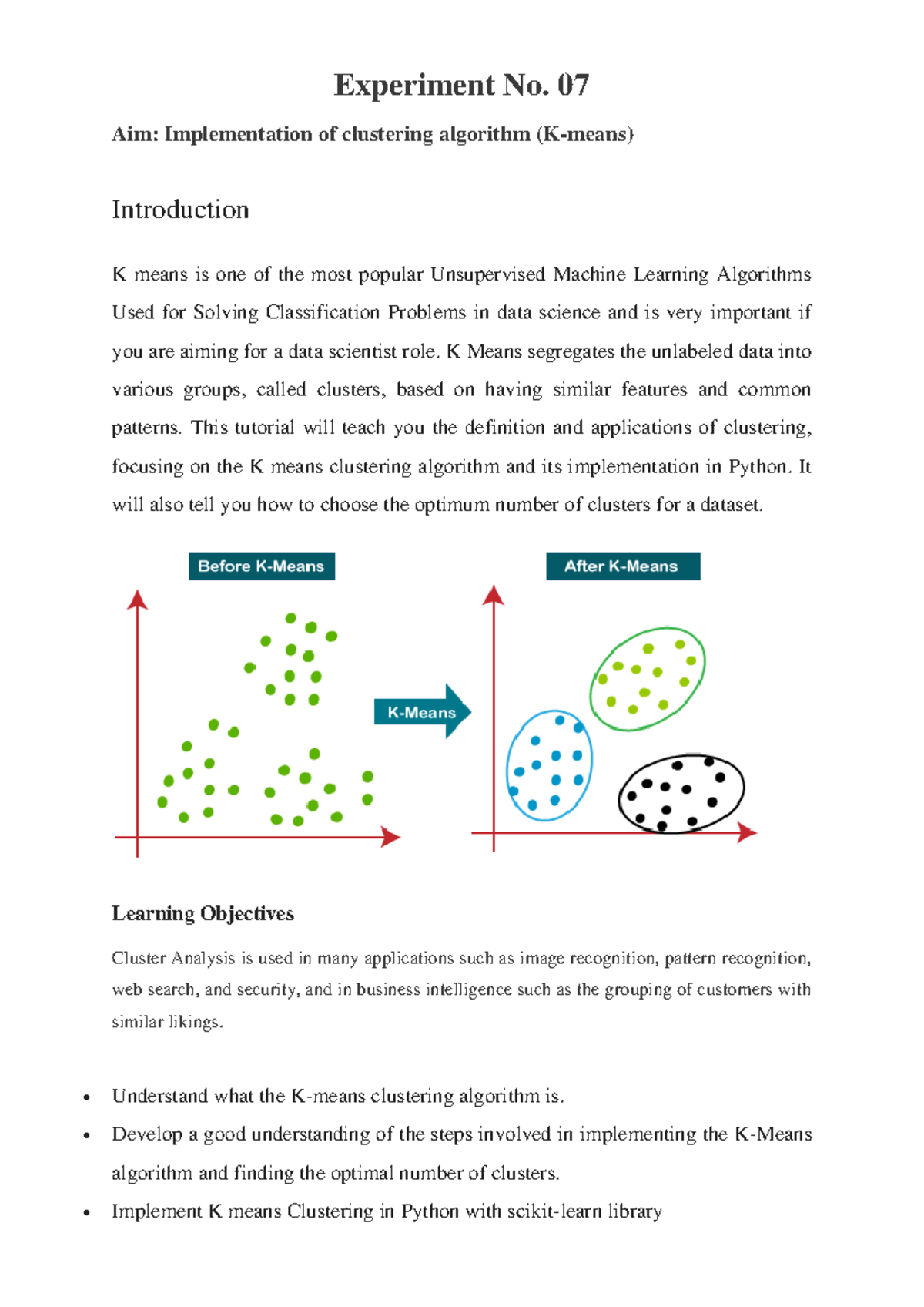 DWM 07: K Means Clustering Algorithm Implementation Guide - Studocu