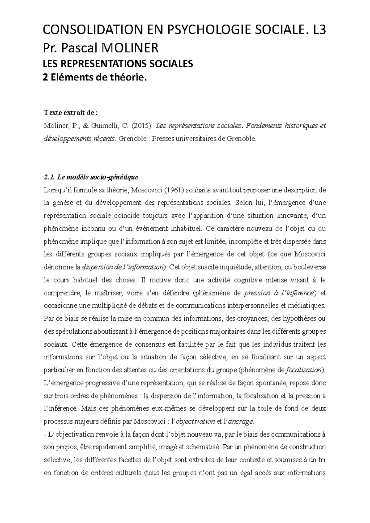 AC2 - Notes de cours sur les représentations sociales et Moscovici ...