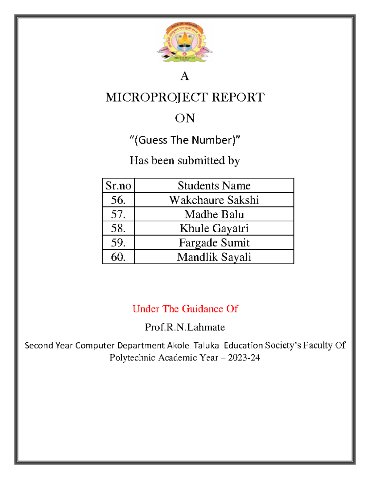Microproject Report on Guess The Number - Python (314317) - Studocu