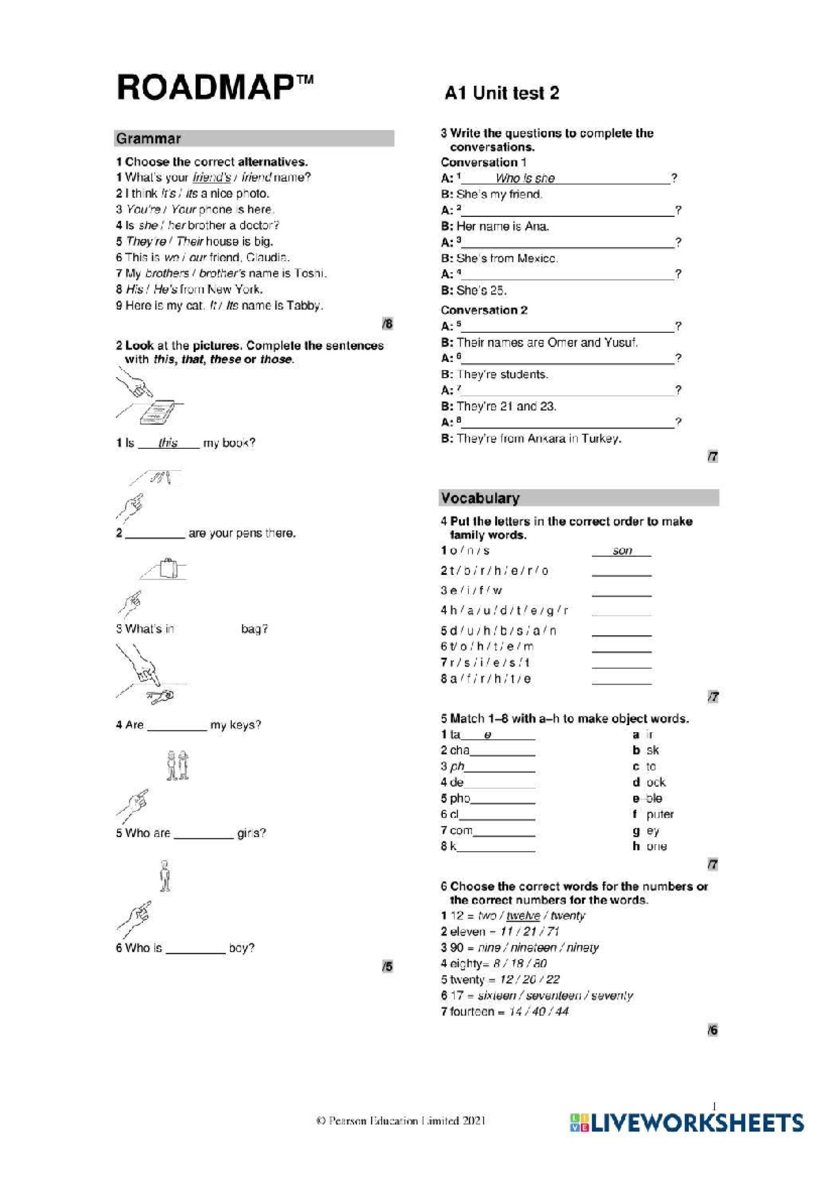 A1 Unit Test 2: Grammar Exercises and Conversations - Studocu