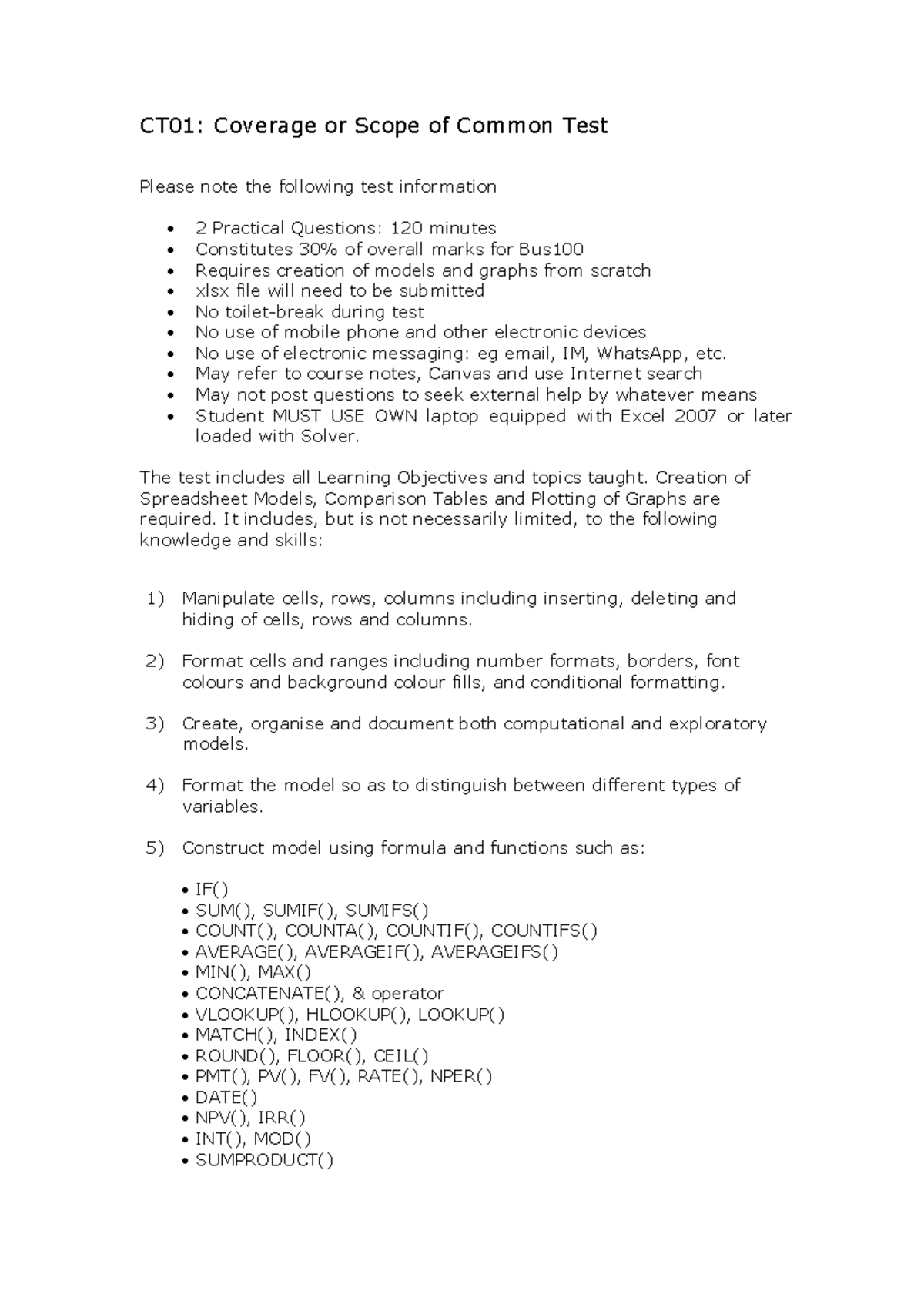 Bus100 CT01 Common Test Scope and Coverage Details - Studocu