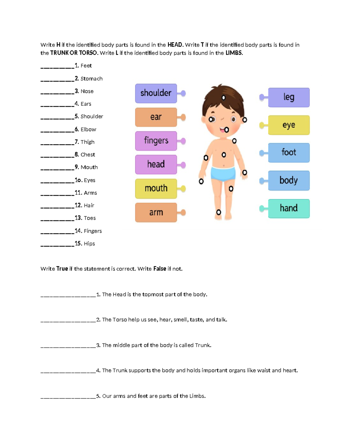 Science - Body Parts Identification Review - Studocu