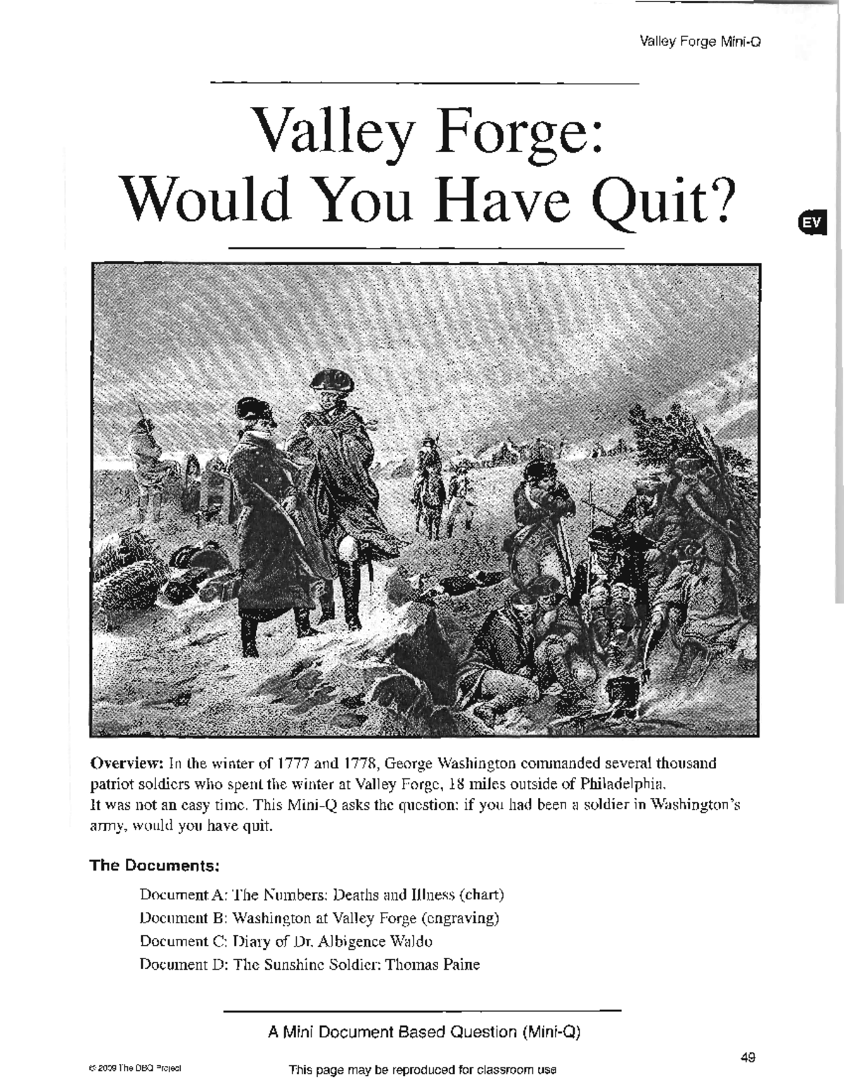 Valley Forge DBQ: Analyzing Soldiers' Choices & Hardships - Studocu