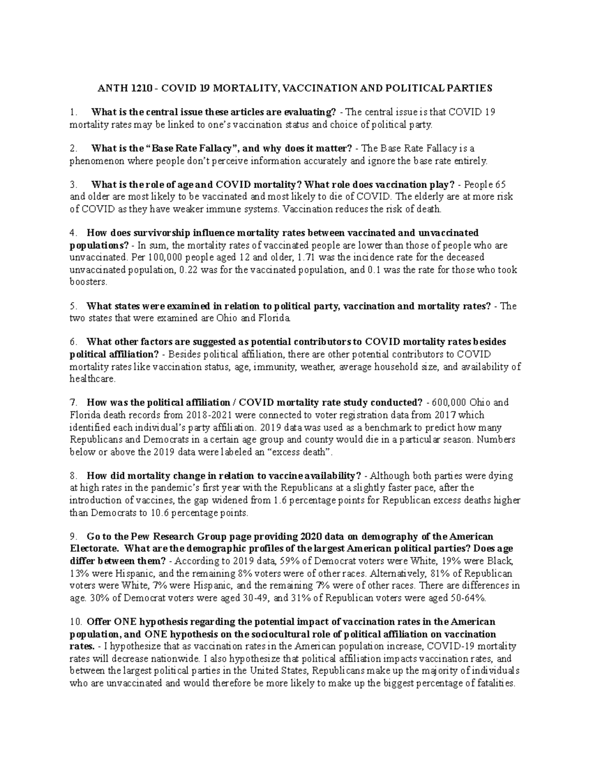 COVID-19 Mortality Insights & Articles Review - ANTH 1210 Study Guide ...