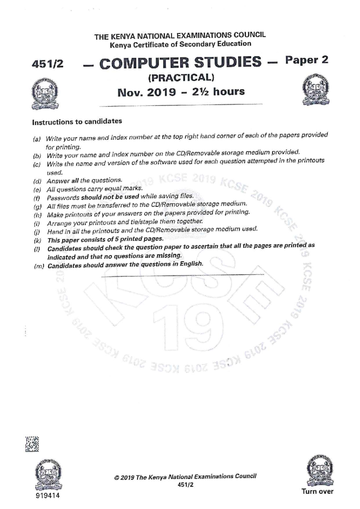 2019 KCSE Computer Studies Paper 2 Practical Exam Guide - Studocu