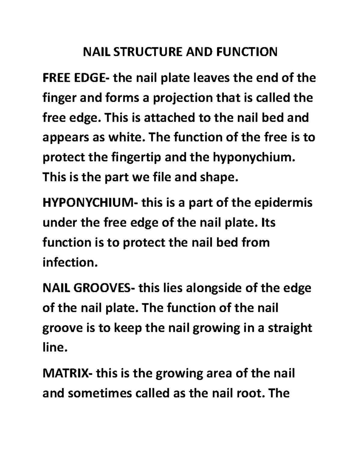 NAIL Structure & Function: Anatomy & Role of Nail Components - Studocu