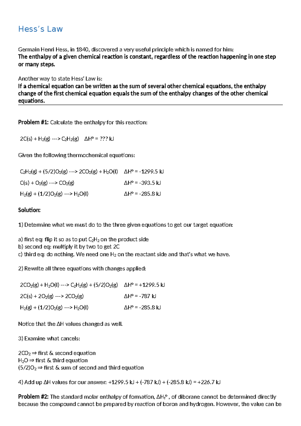 Hess' Law Sample Problems (Chem 101) - Studocu