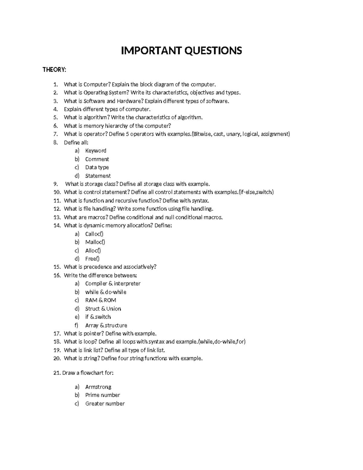 PPS Important Questions on Computer Theory and Programming Concepts ...