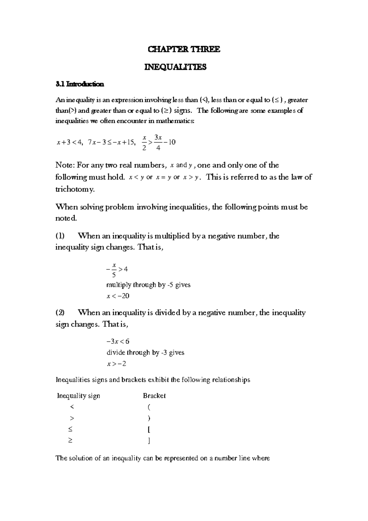 CHAPTER THREE: INEQUALITIES & QUADRATIC EQUATIONS - Studocu