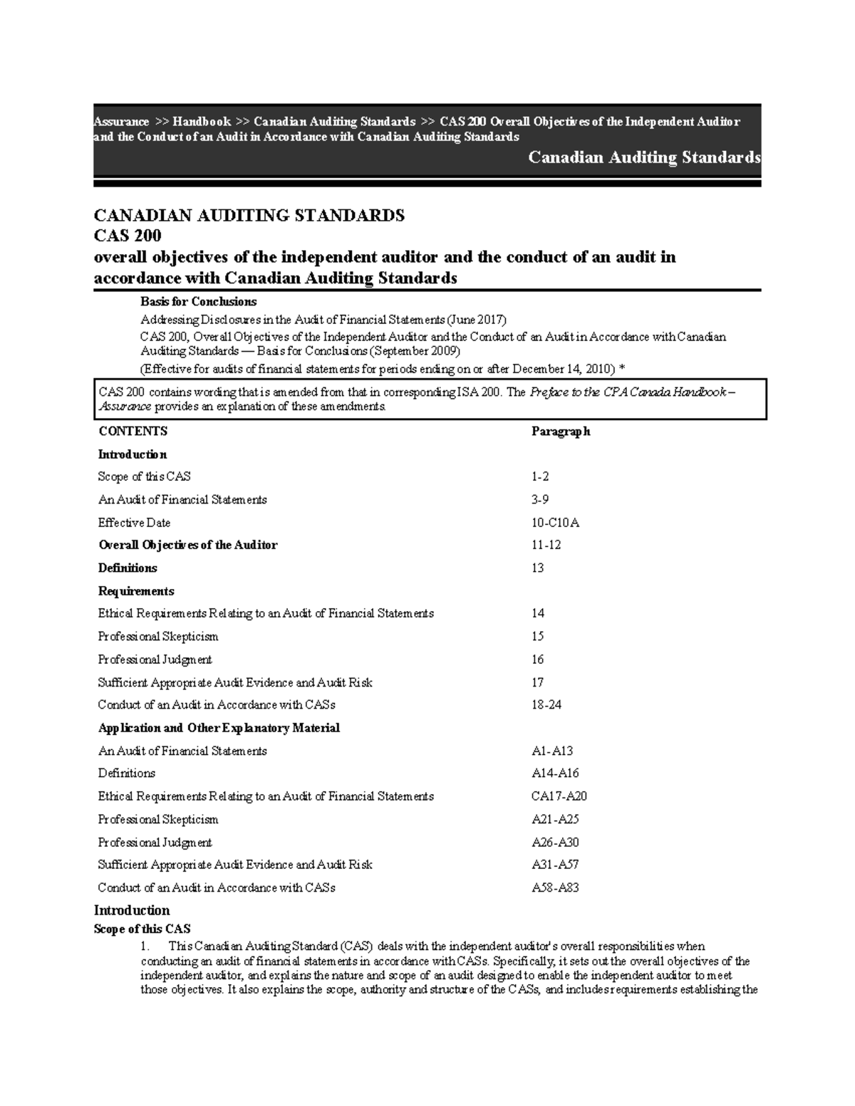 CAS 200: Overall Objectives of the Independent Auditor in Audits - Studocu