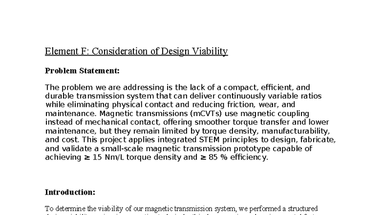 PLTW EDD: Magnetic Transmission Design Viability Analysis - Studocu