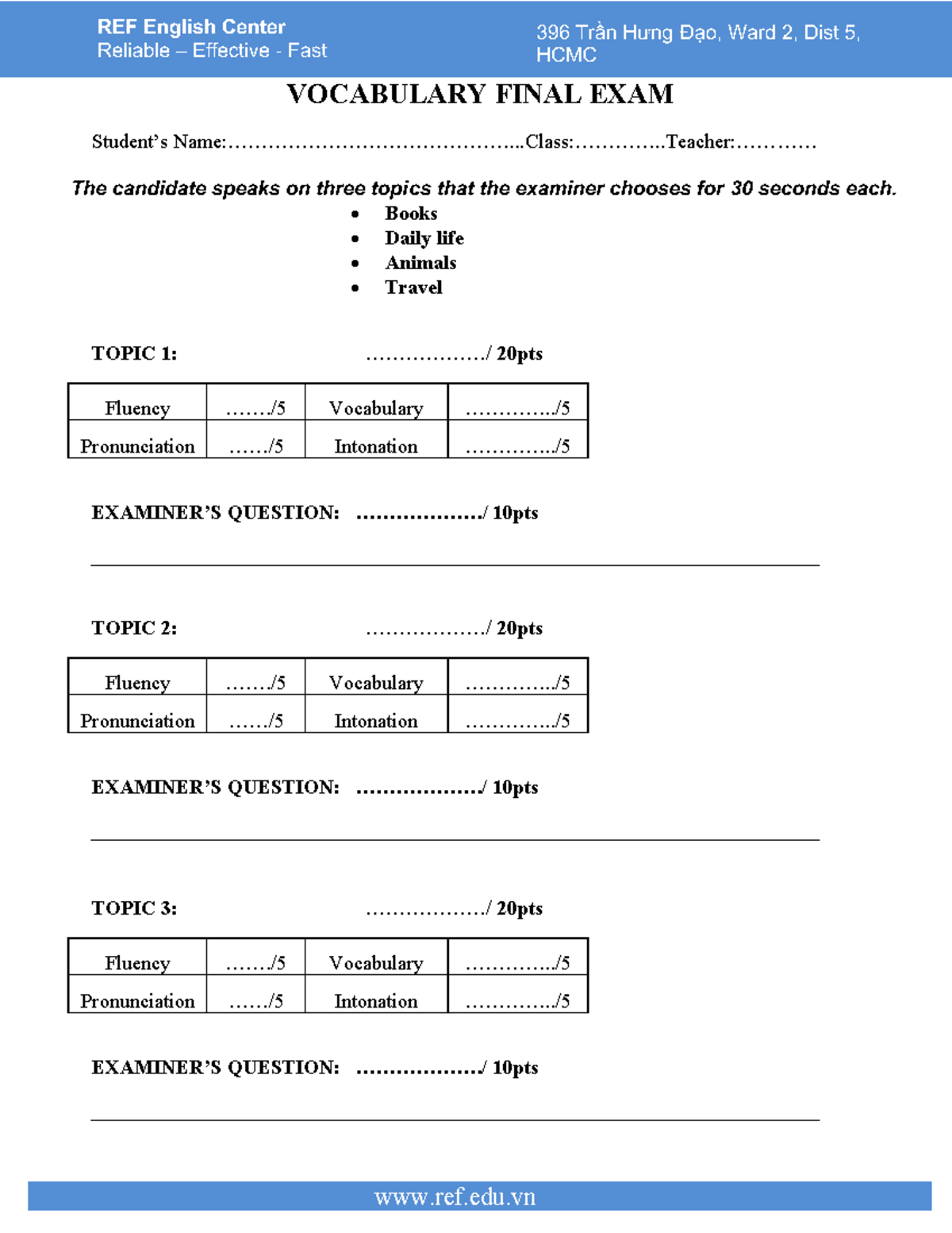 V114 115 Final exam - Yes - VOCABULARY FINAL EXAM Student’s - Studocu