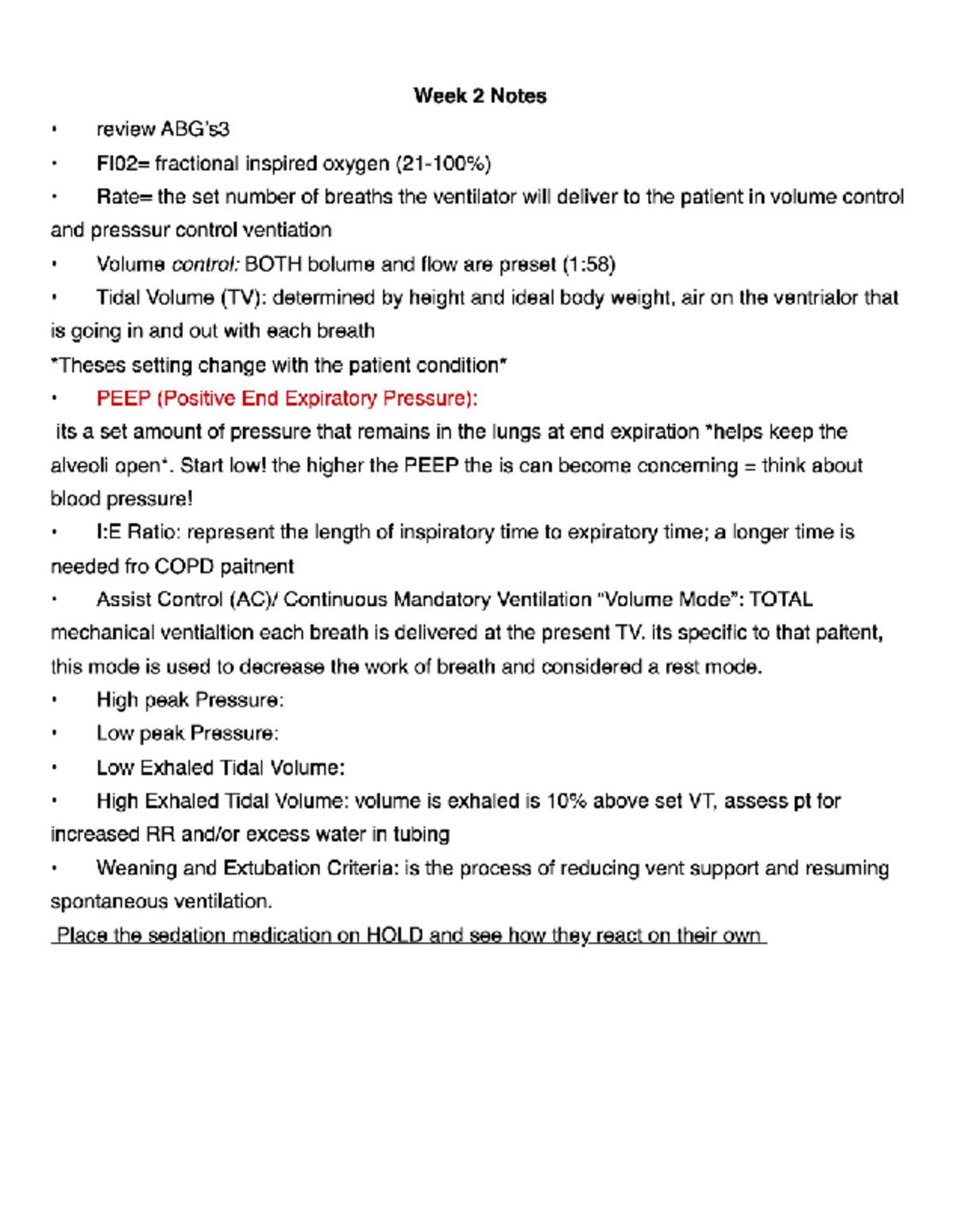 Complex Week 2 Notes: Ventilation Strategies & Parameters - Studocu