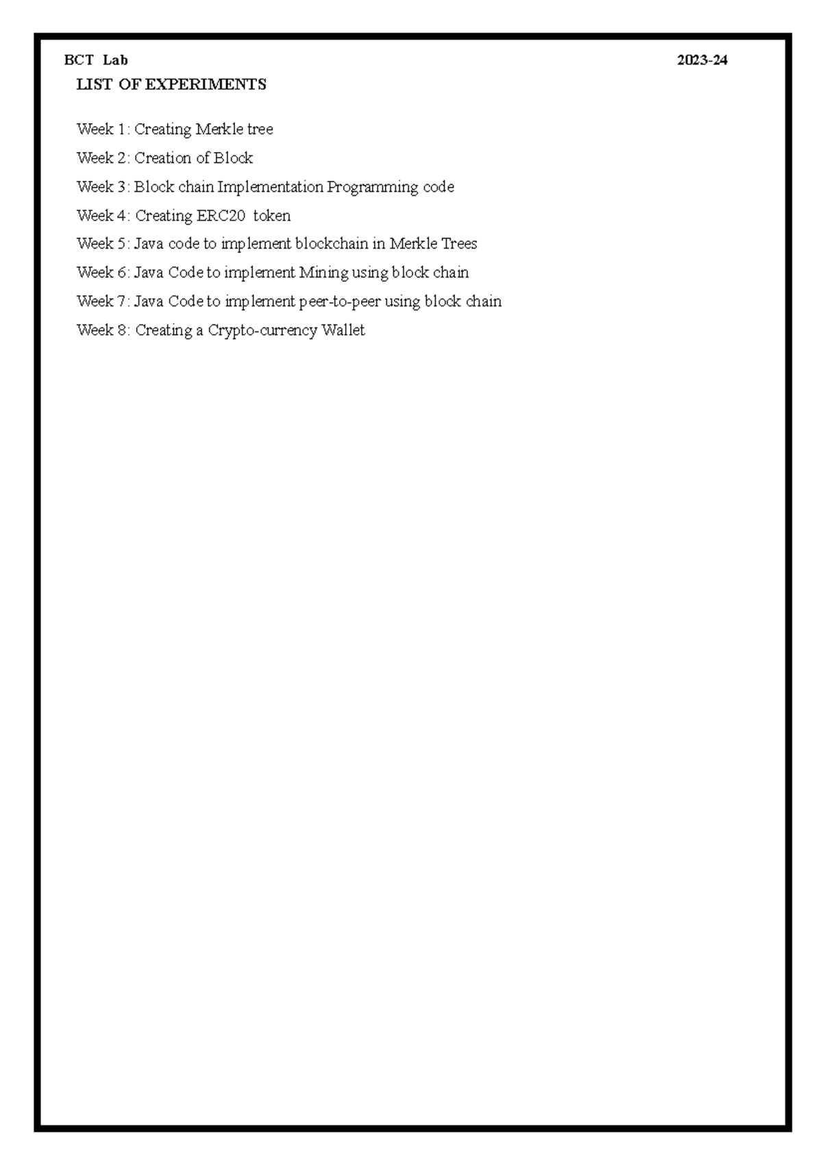 BCT Lab Manual (2023): Python Blockchain Implementation Guide - Studocu
