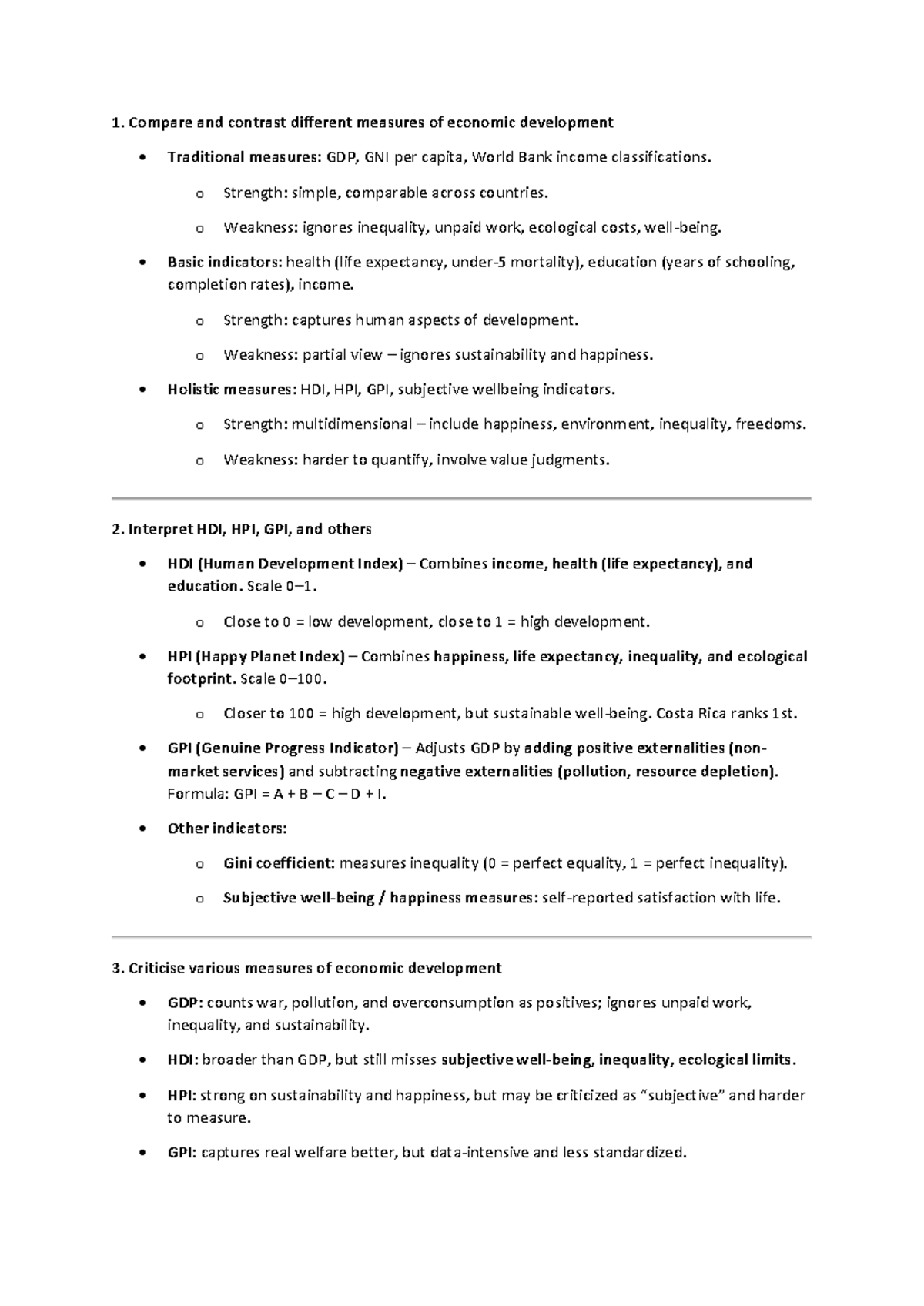 Econ322 Week 4: Measures of Economic Development Explained - Studocu