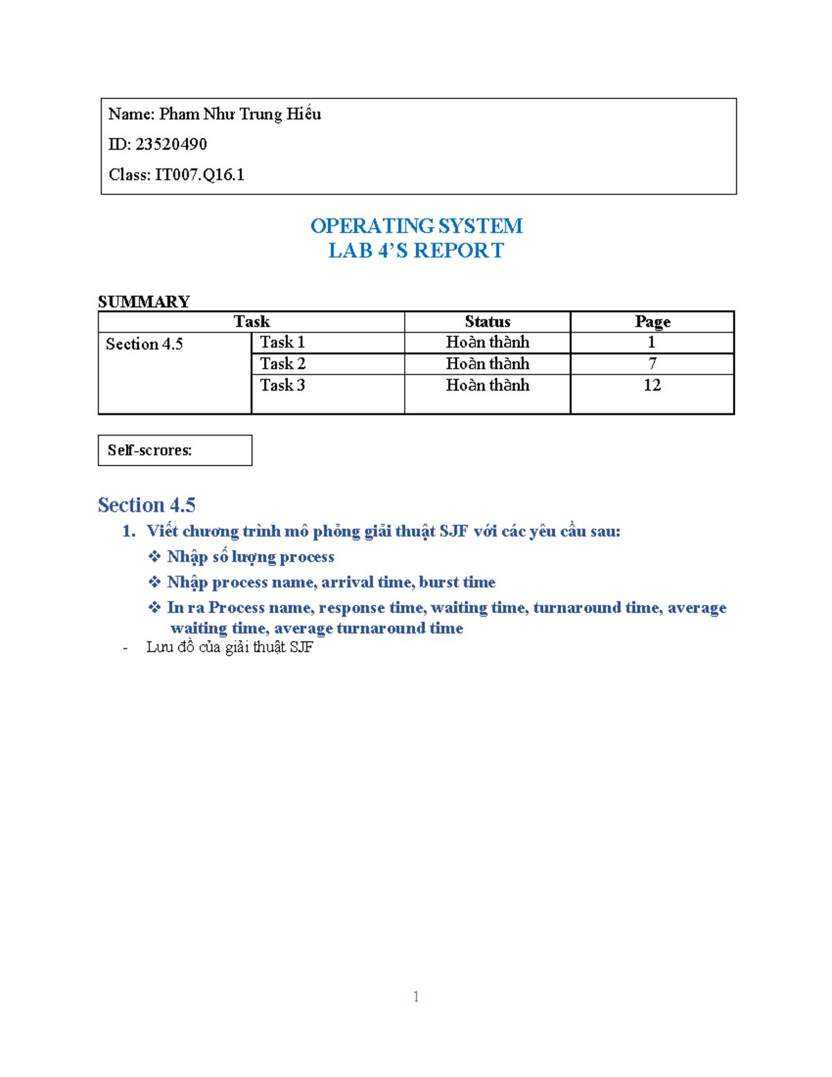 IT007.Q16.1 Operating System Lab 4 Report: SJF, SRTF, and RR Algorithms ...
