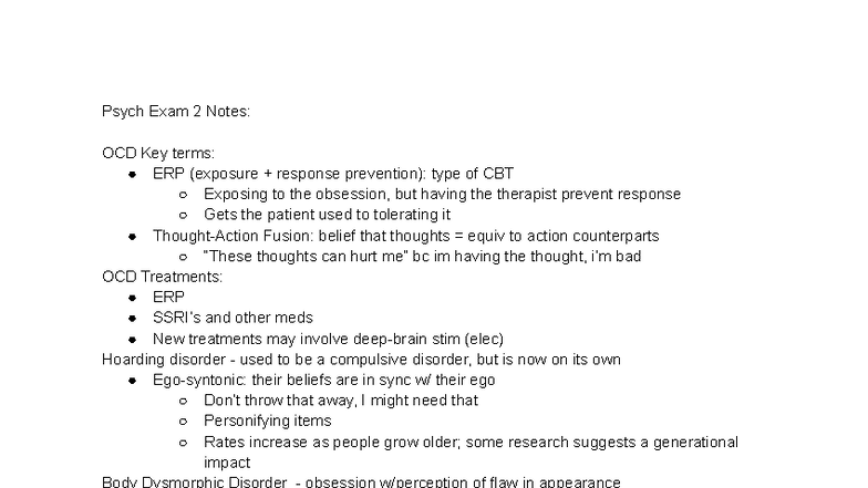 Psych 101: Exam 2 Notes on OCD, PTSD, and Mood Disorders - Studocu