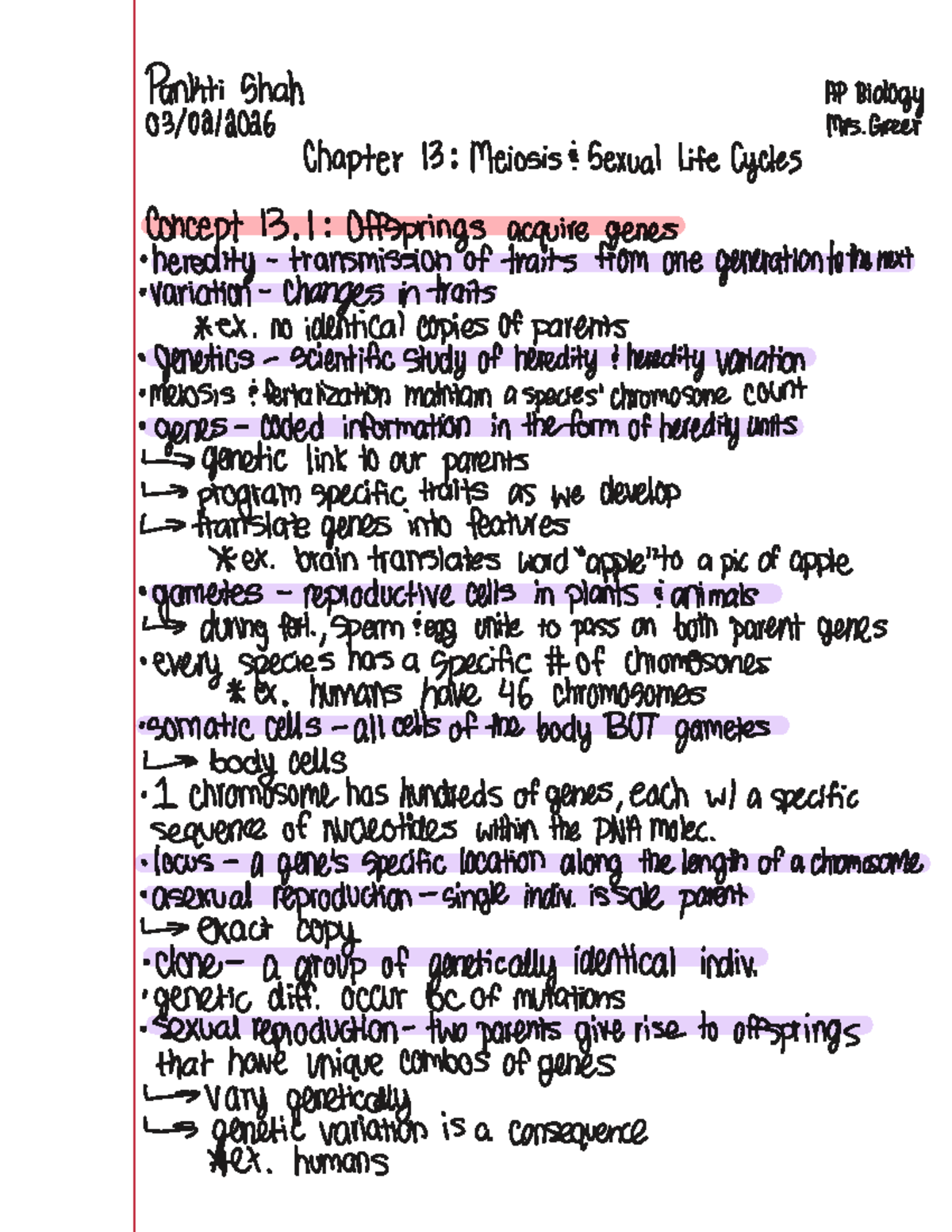 AP Biology (APBIO) Chapter 13: Meiosis & Sexual Life Cycles Notes - Studocu
