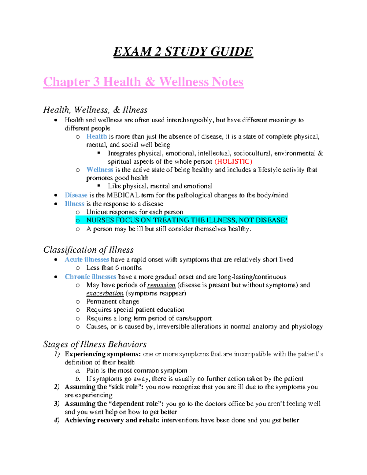 EXAM 2 Study guide for Nursing Process Course - EXAM 2 STUDY GUIDE ...