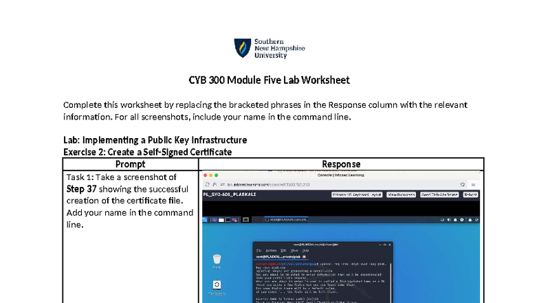 CYB 300 Module 5 Lab Worksheet: Public Key Infrastructure Tasks - Studocu