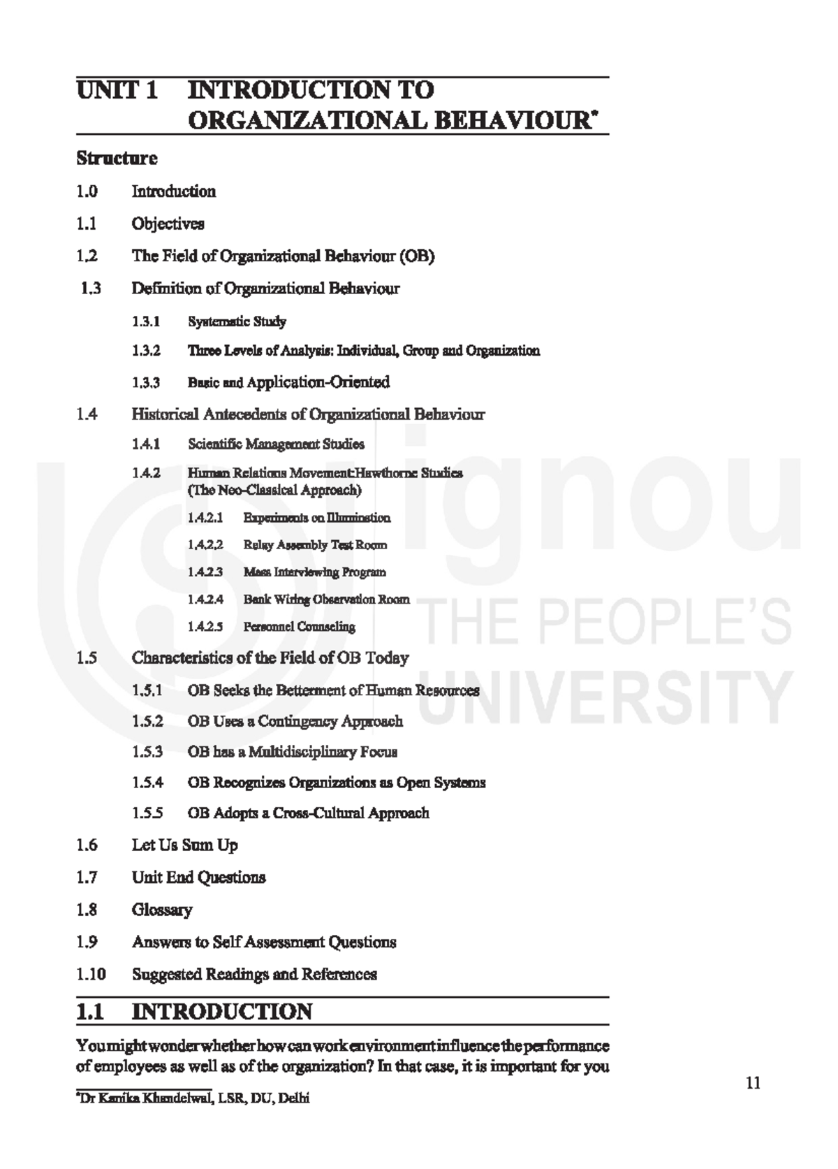 Unit 1: Introduction to Organizational Behaviour (OB) - Key Concepts ...
