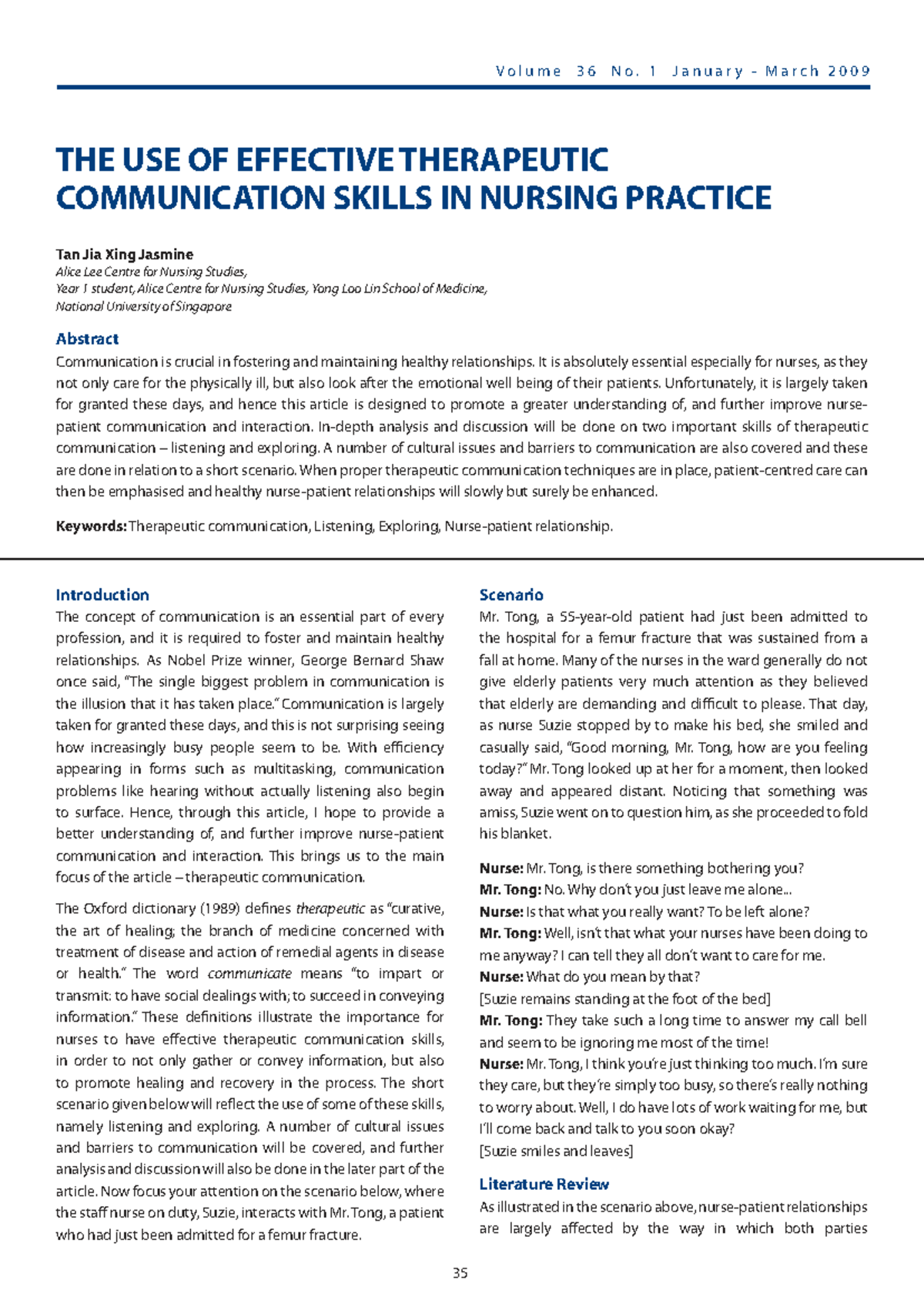 Effective Therapeutic Communication Skills in Nursing Practice (NUR101) - Studocu