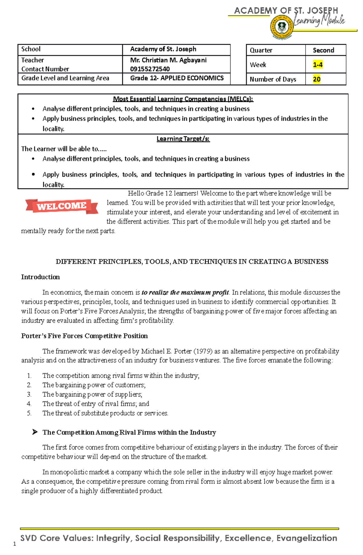 Applied Economics Q2: Week 1-4 Business Principles & Techniques - Studocu