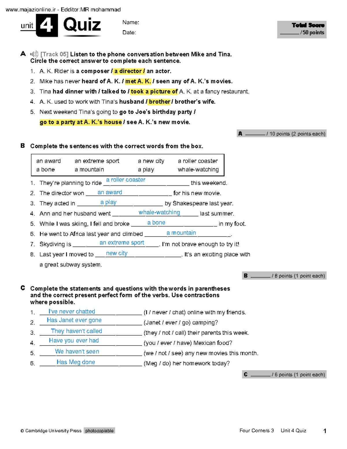 FC3 Q04 - quiz de ingles ,resuelto - Cambridge University Press ...