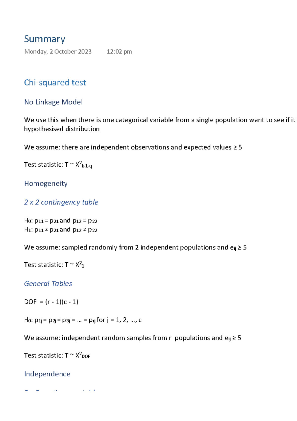 Data2002 Statistical Methods Overview: Chi-Squared & t-Tests Summary ...