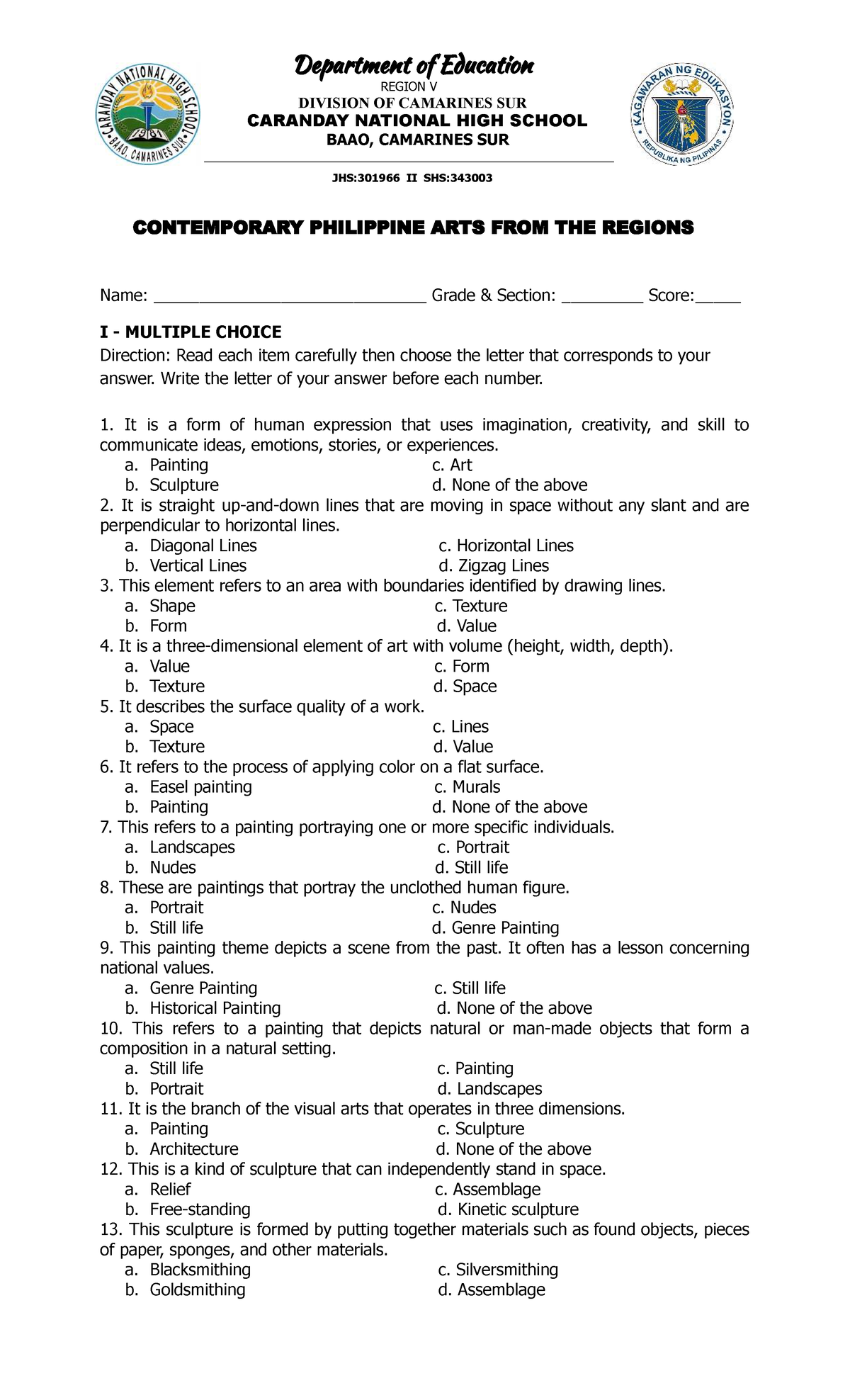 TQ CPAR fx - Multiple Choice & Identification Questions - Studocu