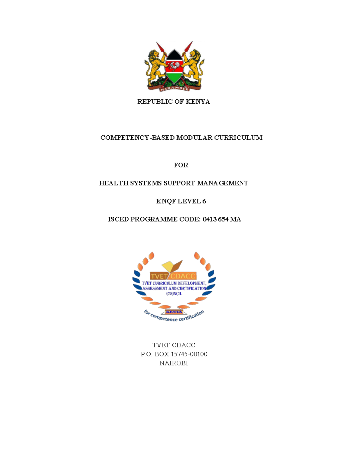 Curriculum for Health Systems Support Management KNQF Level 6 - Studocu