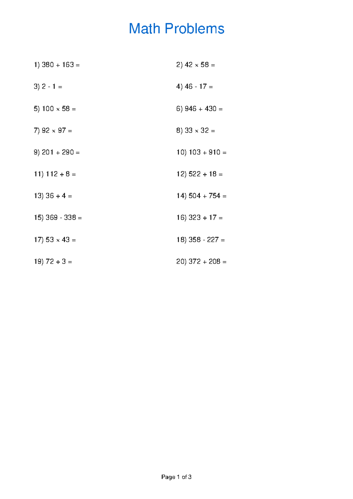 Math Problems & Solutions for Act B300C9 - Studocu