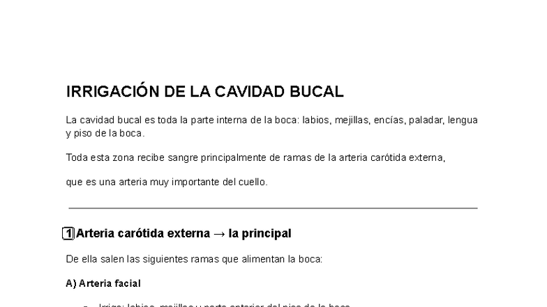 IRRIGACIÓN DE LA CAVIDAD BUCAL: BOCA, LENGUA Y DIENTES - Studocu