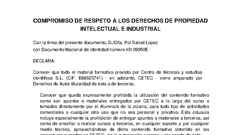 Compromiso de Respeto a los Derechos de Propiedad Intelectual - Studocu