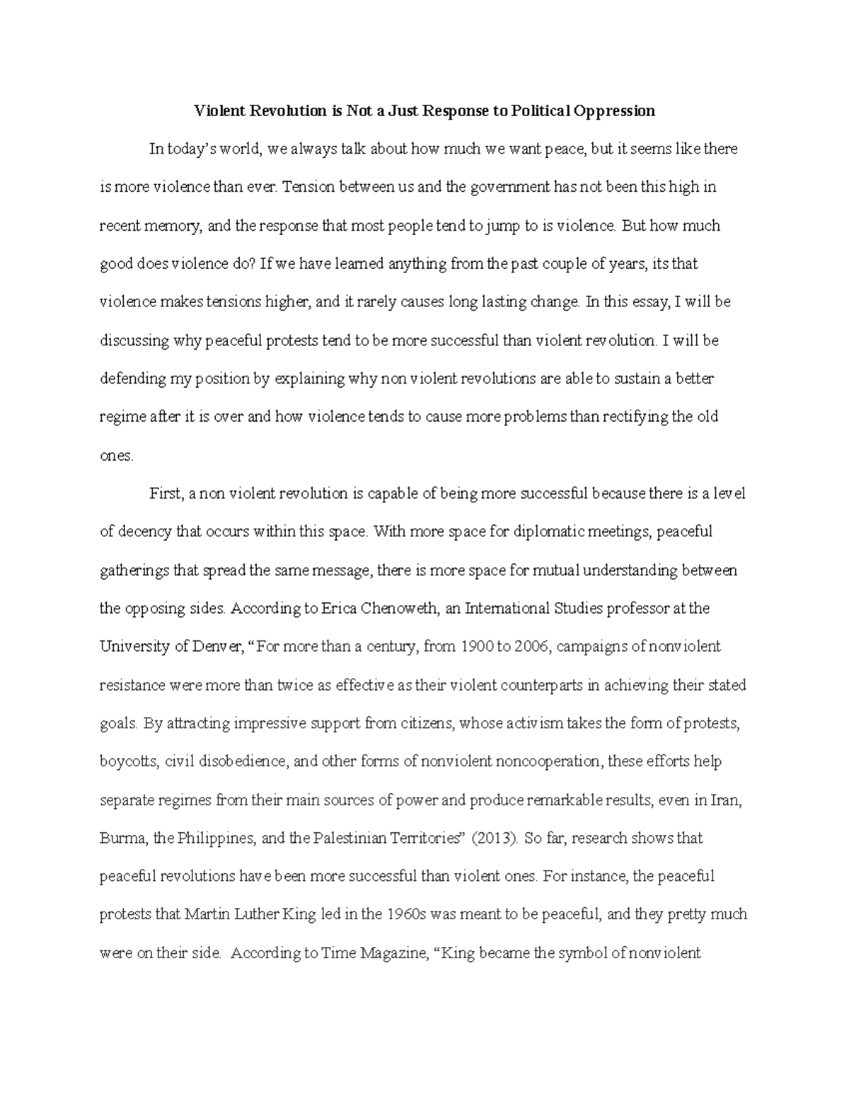 The Case for Nonviolent Resistance Over Violent Revolutions - Studocu