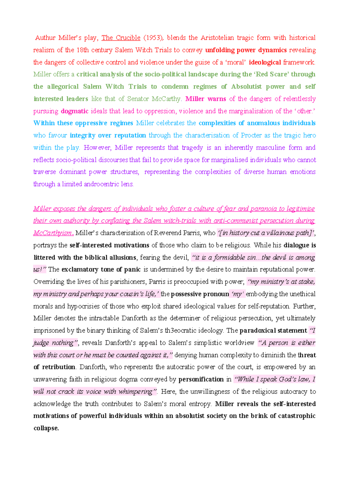 ENG 101: Analysis of Power Dynamics in Miller's "The Crucible" - Studocu