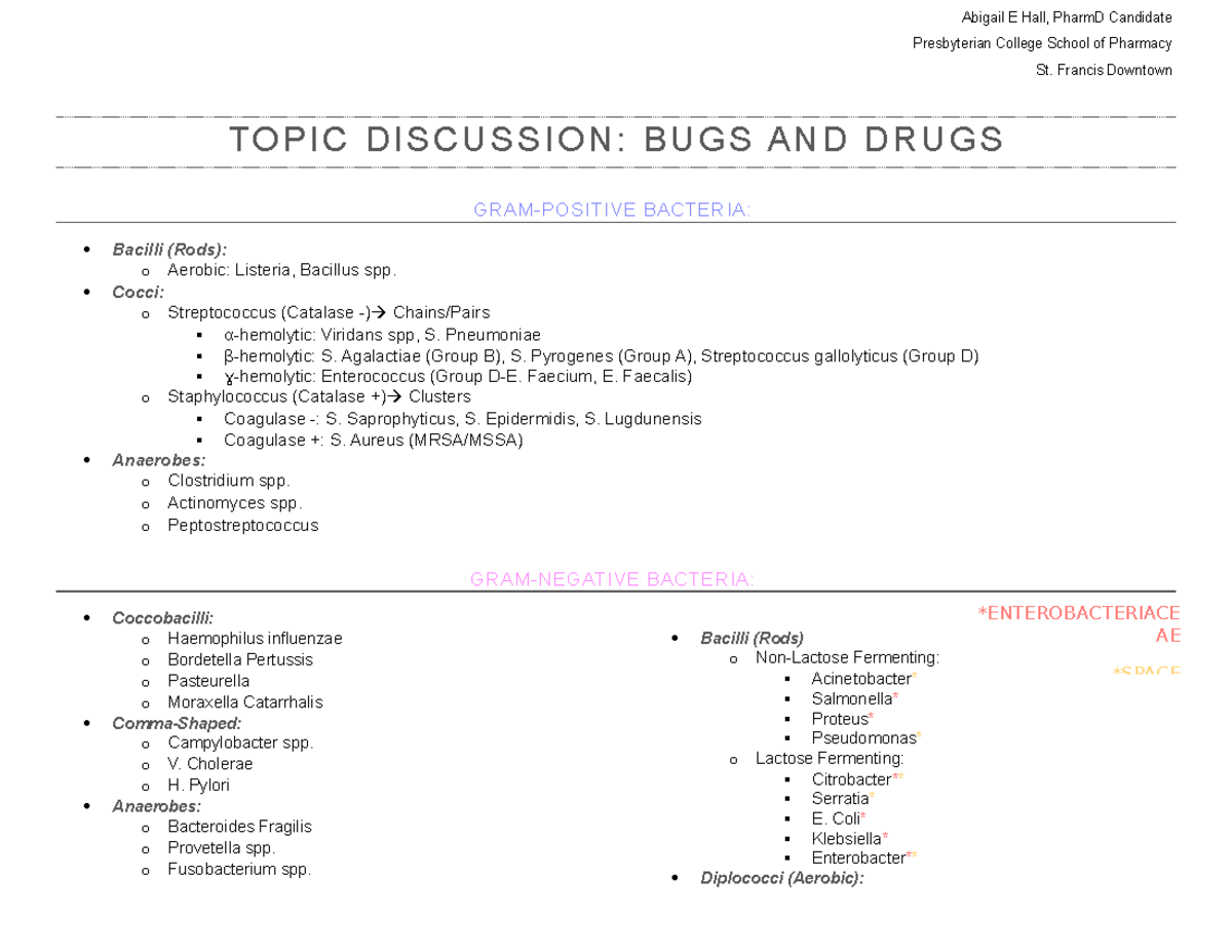 **PCSP 2023 Topic Discussion: Bugs and Drugs Overview Notes** - Studocu