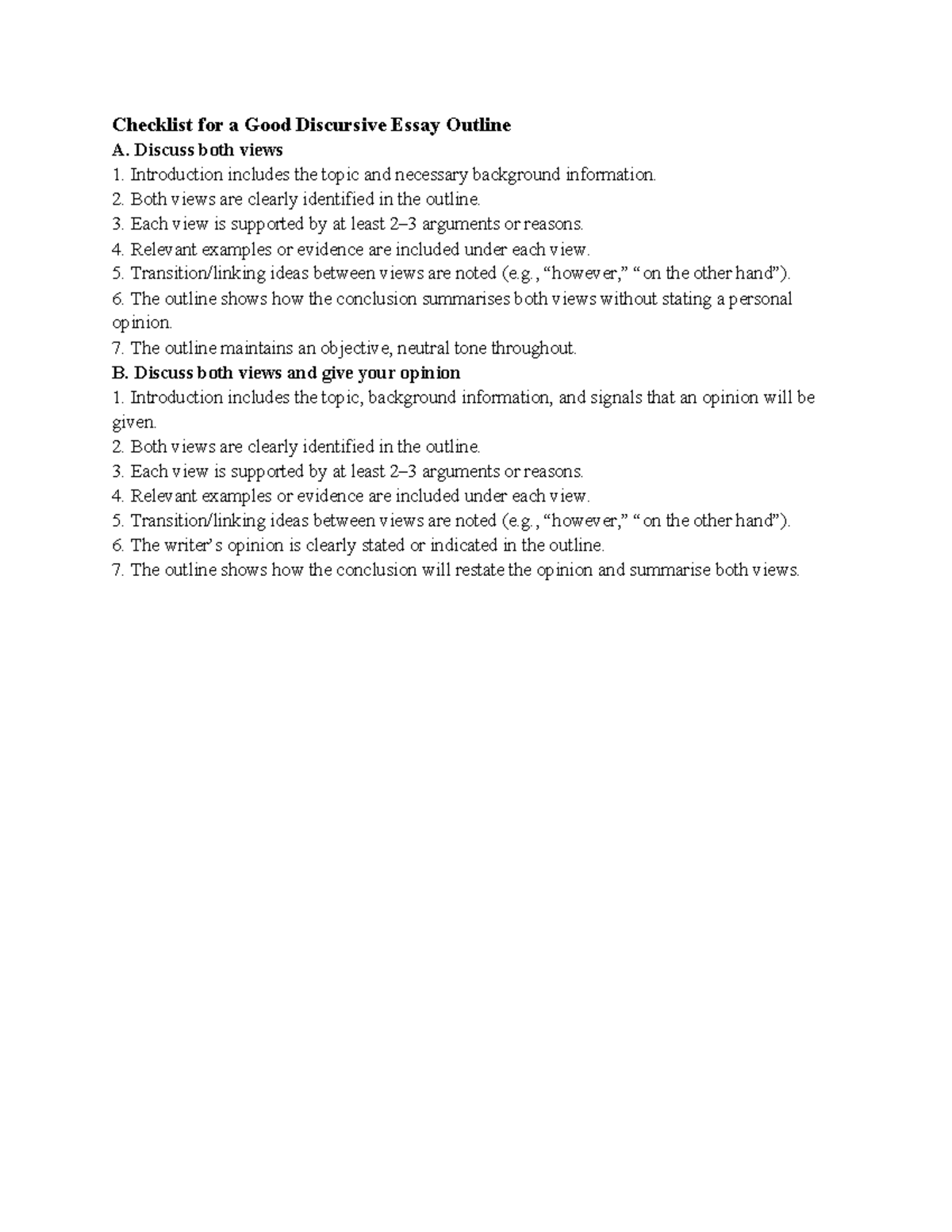 3.1.3. Discursive Essay Outline Checklist for Success - Studocu